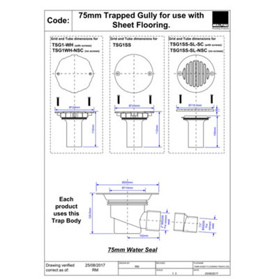 McAlpine TSG1WH-NSC 75mm Water Seal Trapped Gully, Clamp Ring and Cover ...