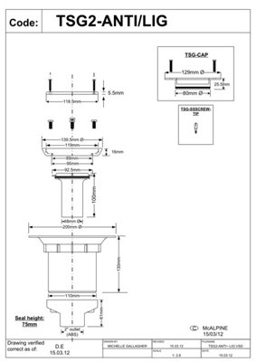 McAlpine TSG2-ANTI/LIG 75mm Water Seal Trapped Gully 110mm or 2" Vertical Solvent Spigot Outlet