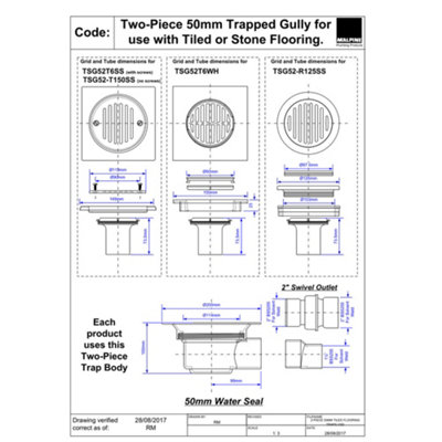 McAlpine TSG52-T150SS Two Piece 50mm Water Seal Trapped Gully, Tile ...