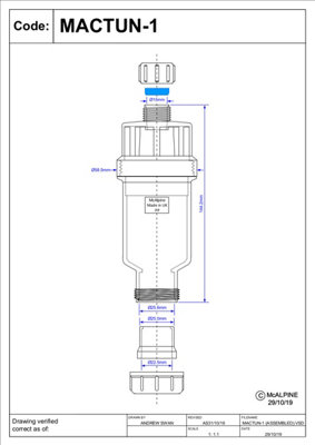McAlpine Tundish with Self Close Valve 15mm Inlet x 22mm Outlet MACTUN-1