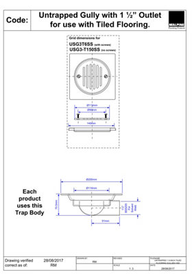 McAlpine USG3T6SS Untrapped Gully. Tile/Grating with removable Grid, 1 ...