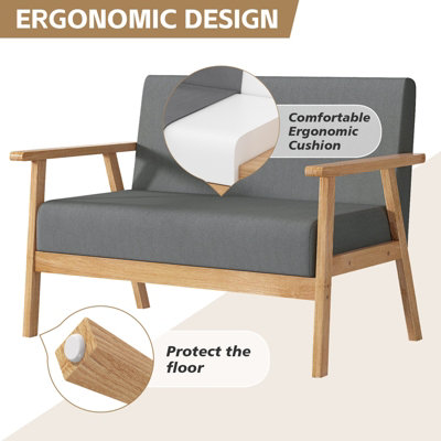 MCC Direct 2 Seater Linen Fabric Wooden Sofa/couch With Comfortable ...