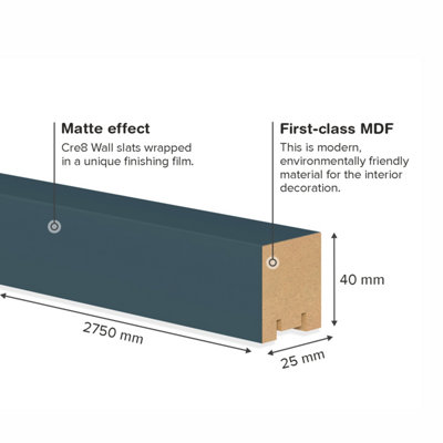 MCW Cre8 Slatted Room Divider - Ocean Blue - 2750mm x 40mm x 25mm - 8 Pack