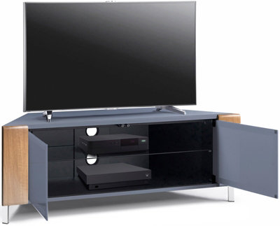 MDA Designs CORVUS Corner-Friendly Grey Oak BeamThru Doors TV Cabinet ...