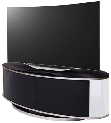 MDA Designs LUNA Gloss Black White Oval Cabinet with BeamThru Glass ...