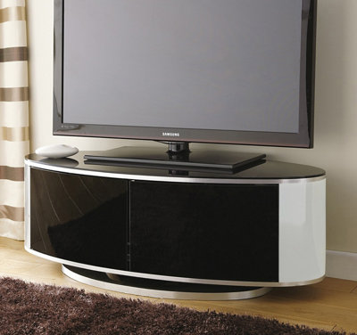 MDA Designs LUNA Gloss Black White Oval Cabinet with BeamThru Glass ...
