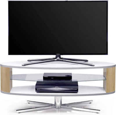 MDA Designs Orbit 1100 Gloss White TV Stand with Oak Elliptic Sides for ...