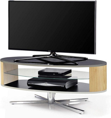 MDA Designs Orbit 1100BO Gloss Black TV Stand with Oak Elliptic Sides ...