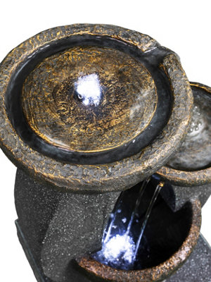 MDA Designs Shinto Outdoor 3-Tier Water Feature - Cascading Bowls with ...