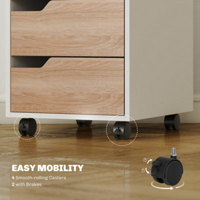 MDF Mobile File Cabinet w/ 3 Drawers Locking Wheels Metal Rails Oak ...