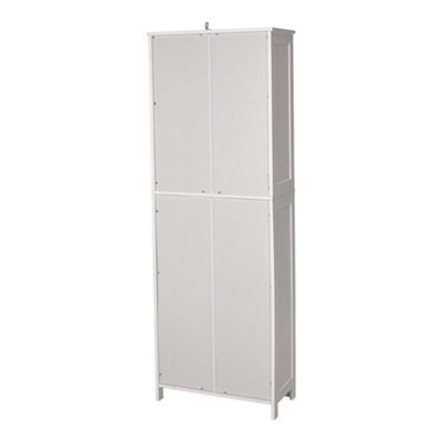 MDF Tall Storage Cabinet with Glass Door and Drawers in White