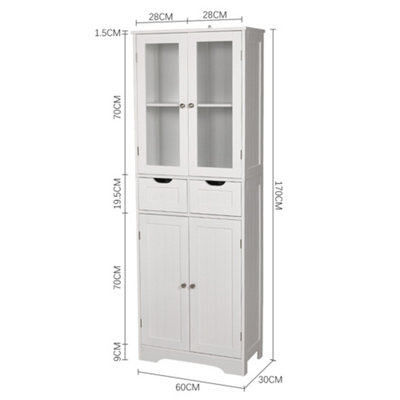 MDF Tall Storage Cabinet with Glass Door and Drawers in White