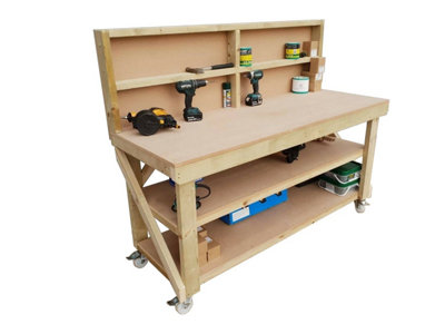 MDF top workbench (H-90cm, D-70cm, L-120cm) with back panel, double ...
