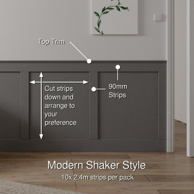 MDF Wall panel kit with top trim for panelling 90x9mm (2.4m slats)