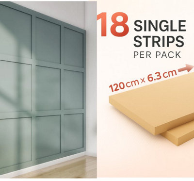 MDF WALL PANEL STRIPS (18X 9MM X 63MM X 1.2M LONG) FREE DELIVERY