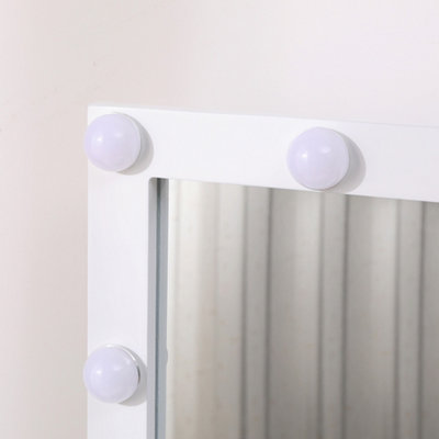 MDF White Modern Makeup Desk Set with 4 Drawers LED Light Mirror and ...