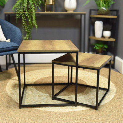 MDF Yellow Oak 2 Square Nesting Tables Set