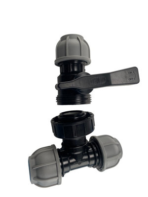 mdpe compression water pipe tee + flow valve