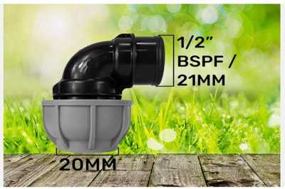MDPE Elbow 20mm - 1/2" BSPF Compression Fitting Durable & Secure for ...