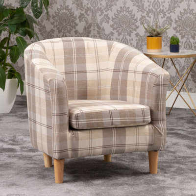 Medford 69cm wide Beige Chequered Fabric Tub Chair with Dark and Light ...