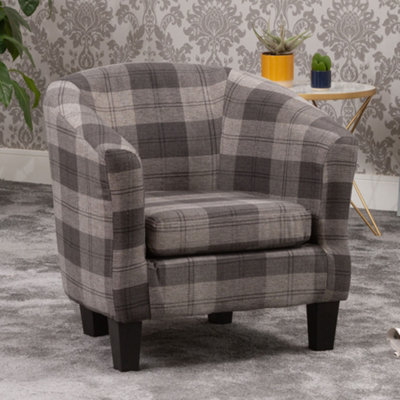 Medford 69cm wide Grey Chequered Fabric Tub Chair with Dark and Light ...