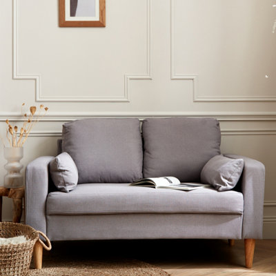 Medium 2-seater sofa Scandi-style with wooden legs - Bjorn - Light Grey ...