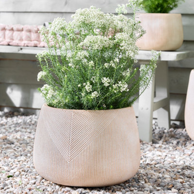 Medium Beige Symmetry Stripe Beige Fibre Clay Indoor Outdoor Garden ...