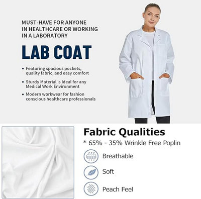 Medium Lab Coat Unisex Men Women White Medical Labcoat Jacket Doctor ...
