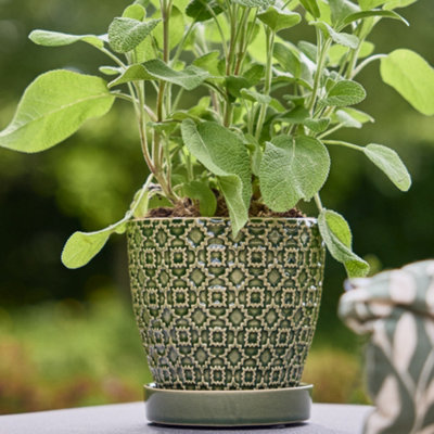 Medium Patterned Ceramic Indoor Flower Pot Outdoor Garden Planter (Dia ...
