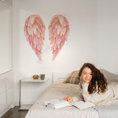 Medium Pink Angel Wings Wall Sticker