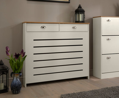 Medium Radiator Cover with Drawers & Oak-Effect Top in Cream