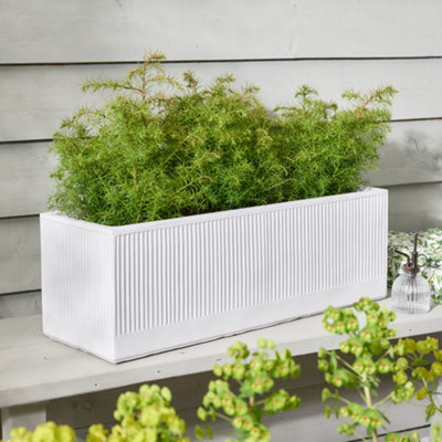 MEDIUM RIBBED WHITE FINISH FIBRE CLAY INDOOR OUTDOOR GARDEN PLANT POTS ...