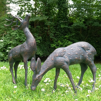 Medium Stag and Doe Deer Garden Sculptures cast Aluminium with aged finish