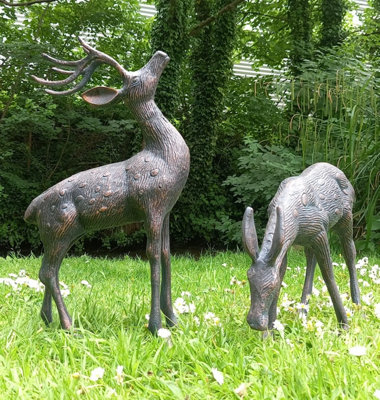 Medium Stag and Doe Deer Garden Sculptures cast Aluminium with aged finish