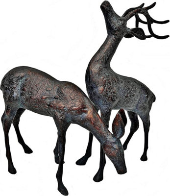 Medium Stag and Doe Deer Garden Sculptures cast Aluminium with aged finish