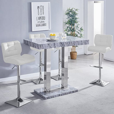 Melange Marble Effect Bar Table With 4 Candid White Stools | DIY at B&Q