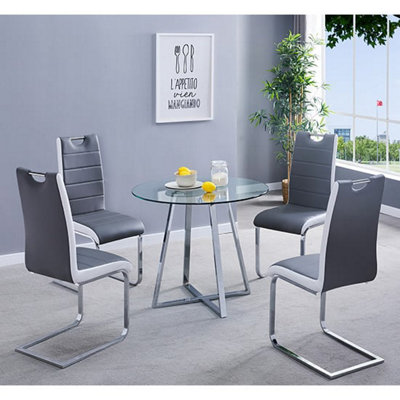 Melito Round Glass Dining Table With 4 Petra Grey White Chairs | DIY at B&Q