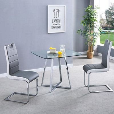 Melito Square Glass Dining Table With 2 Petra Grey White Chairs | DIY ...