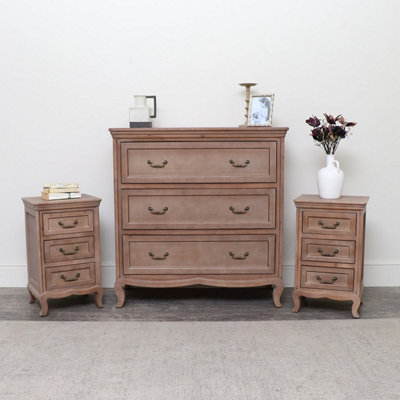 Melody Maison 3 Drawer Chest Of Drawers & Pair of Solid Wood 3 Drawer ...