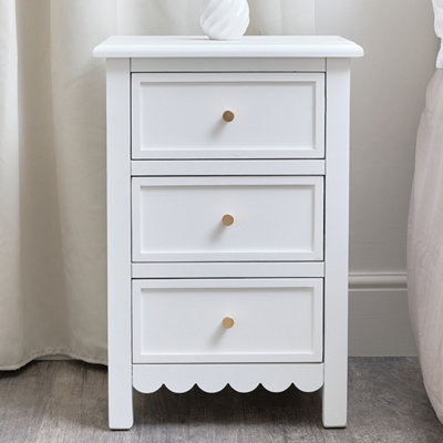 Melody Maison 3 Drawer Scalloped Bedside Table - Staunton White Range