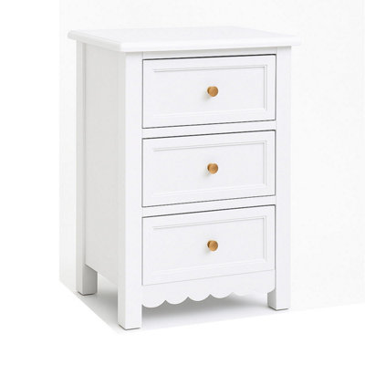 Melody Maison 3 Drawer Scalloped Bedside Table - Staunton White Range