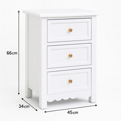 Melody Maison 3 Drawer Scalloped Bedside Table - Staunton White Range