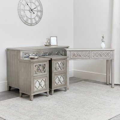 Melody Maison 7 Drawer Mirrored Lattice Chest of Drawers, Console Table ...