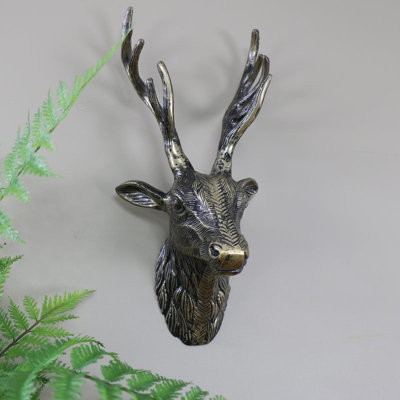 Melody Maison Antique Gold Metal Wall Mounted Stag Head | DIY at B&Q
