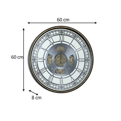 Melody Maison Antique Gold Mirrored Cog Wall Clock 60cm x 60cm