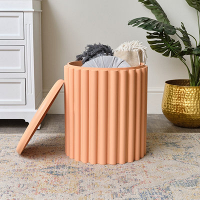 Melody Maison Apricot Wooden Fluted Storage Stool / Side Table | DIY at B&Q