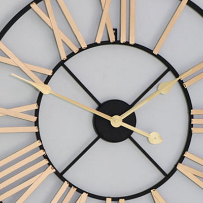 Melody Maison Black and Gold Large Skeleton Wall Clock 60cm x 60cm