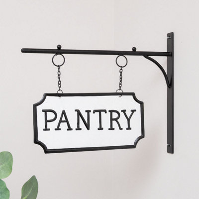Melody Maison Black and White Metal Wall Mounted Hanging Pantry Sign