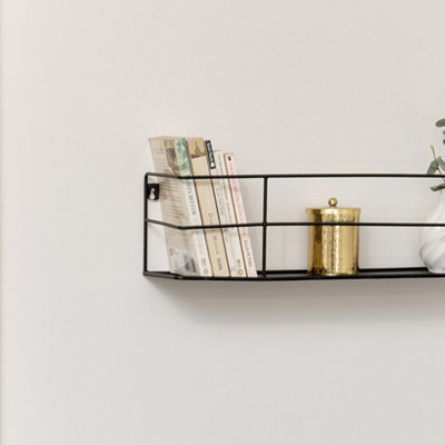Melody Maison Black Metal Wire Wall Shelf - 56cm