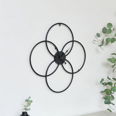 Melody Maison Black Round Clover Wall Clock - 51cm x 51cm